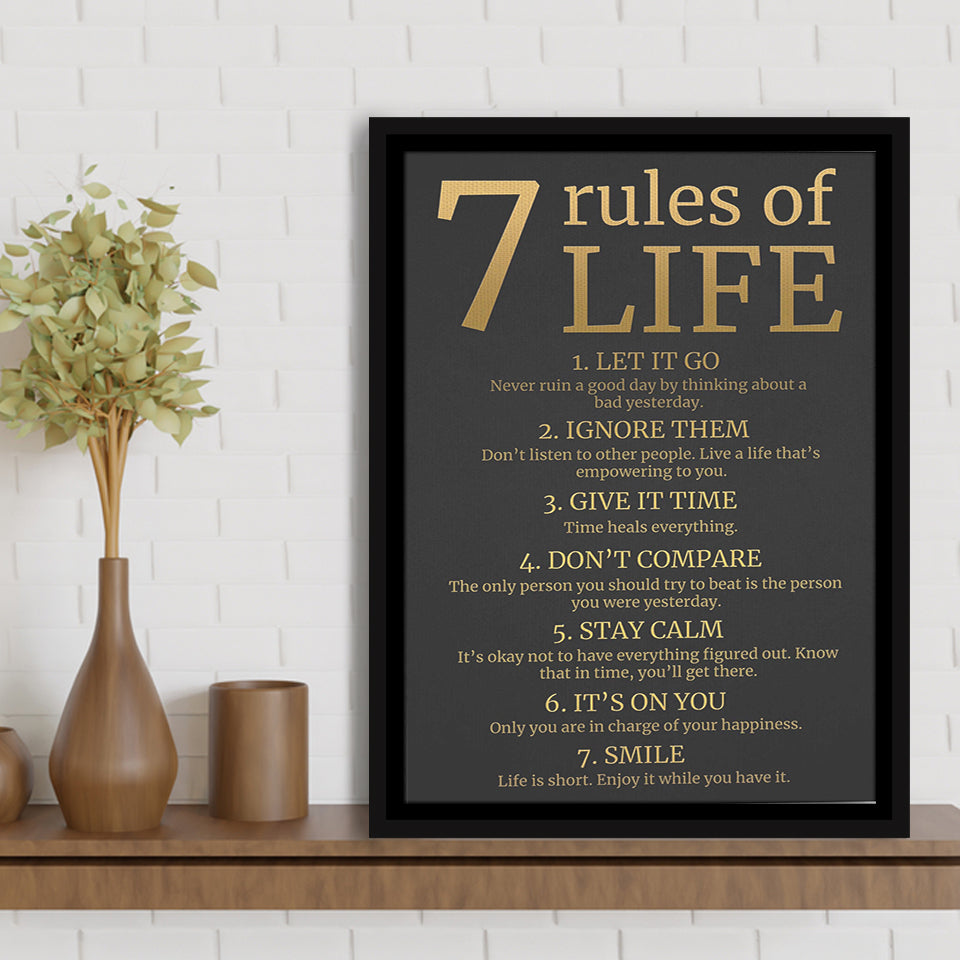7 Rules Of Life Art Canvas, Motivational Art Framed Canvas Prints Wall ...