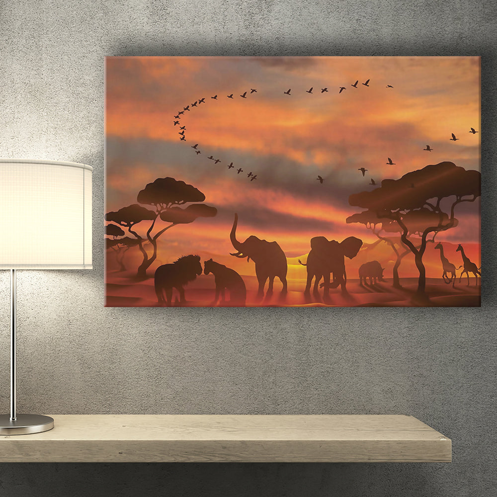 African Art Canvas Sunset Of Safari Africa Sketch Art, Canvas Prints W ...
