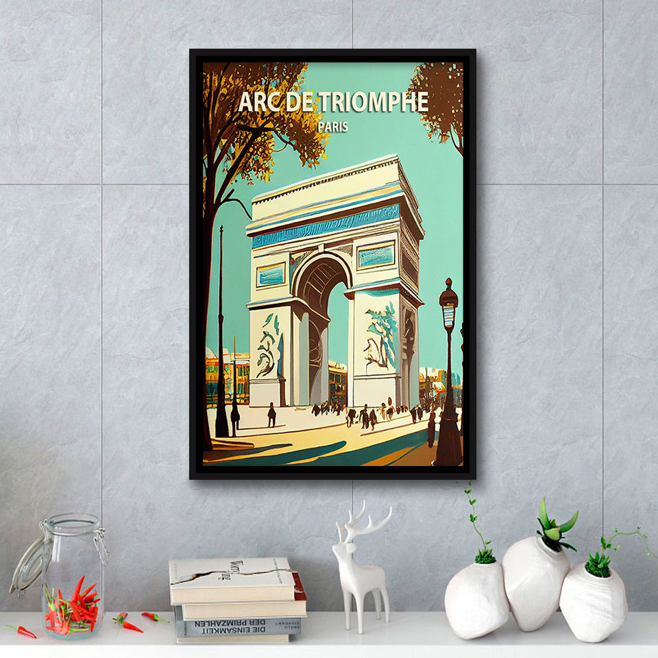 Arc de Triomphe Retro Art Print, Large Canvas, Framed Canvas Print Wal ...