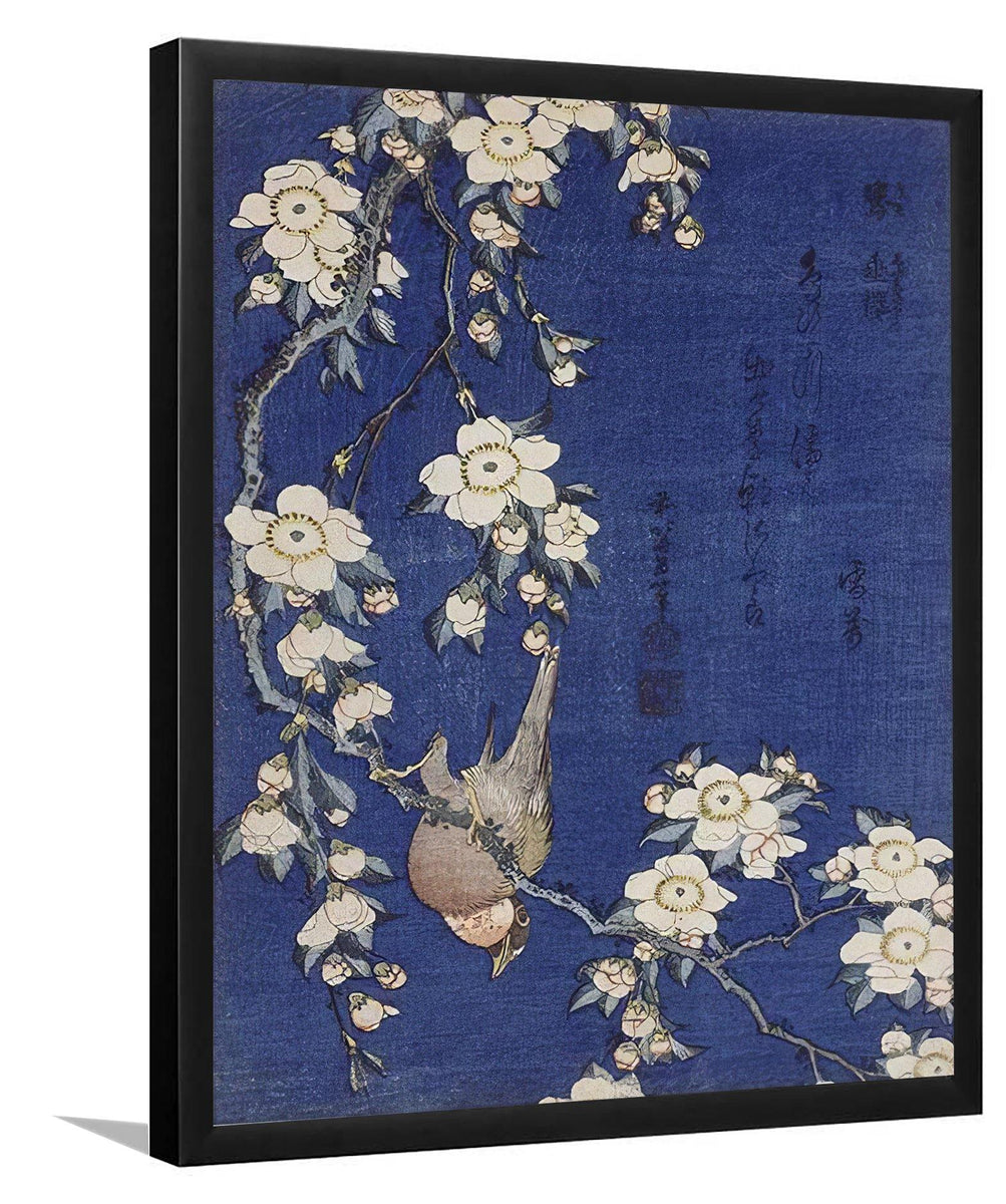 Bullfinch and weeping cherry blossom - Katsushika Hokusai - Art Print ...