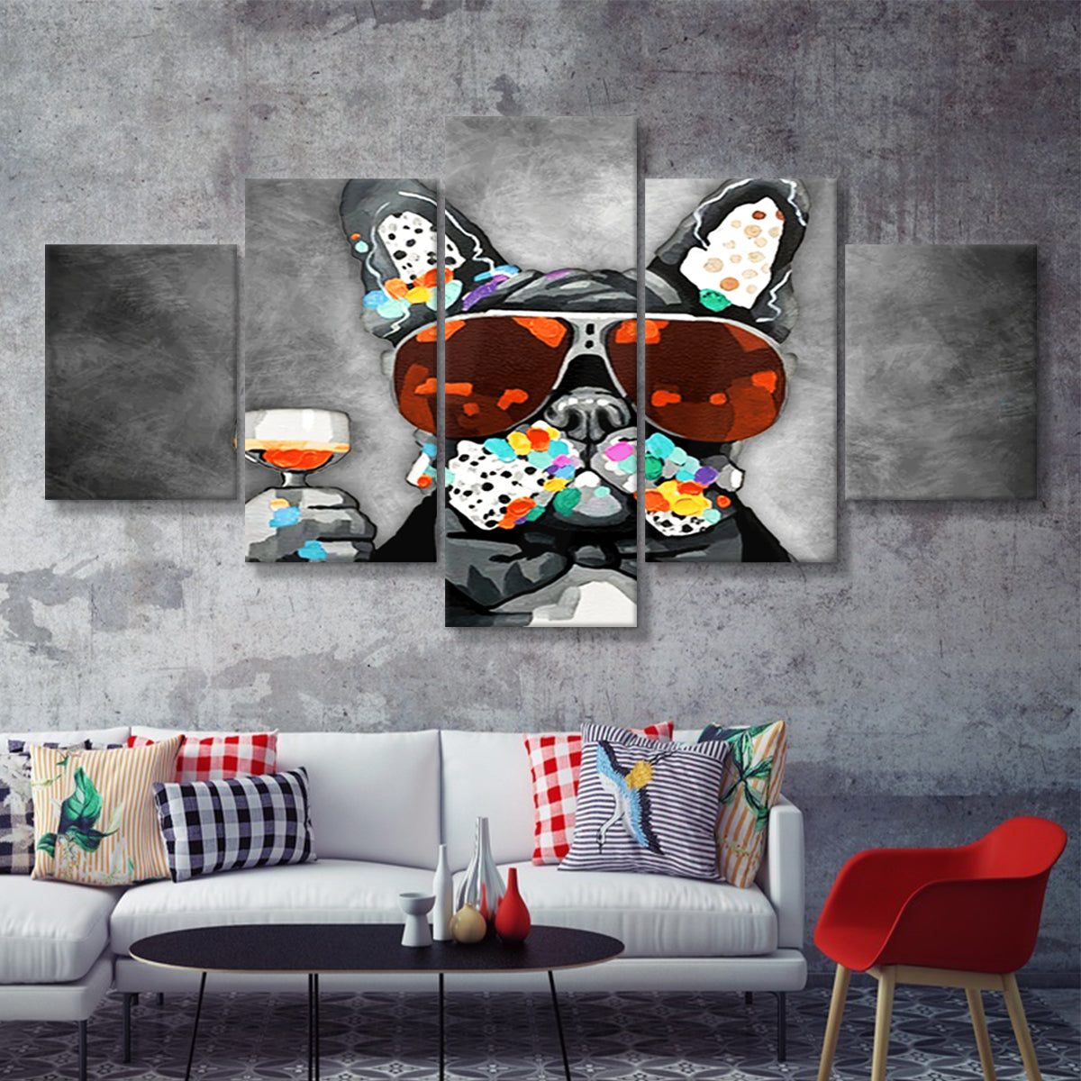 Modern Dog With Sunglasses Cool Watercolor Canvas 5 Pieces Prints Wall – UnixCanvas