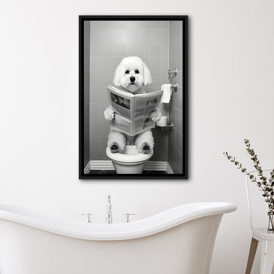 Bichon Frise Framed Canvas Prints Wall Art, Funny Bathroom Decor, Bich ...