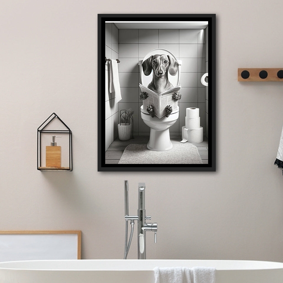 Dachshund Framed Canvas Prints Wall Art, Funny Bathroom Decor, Dachshu ...