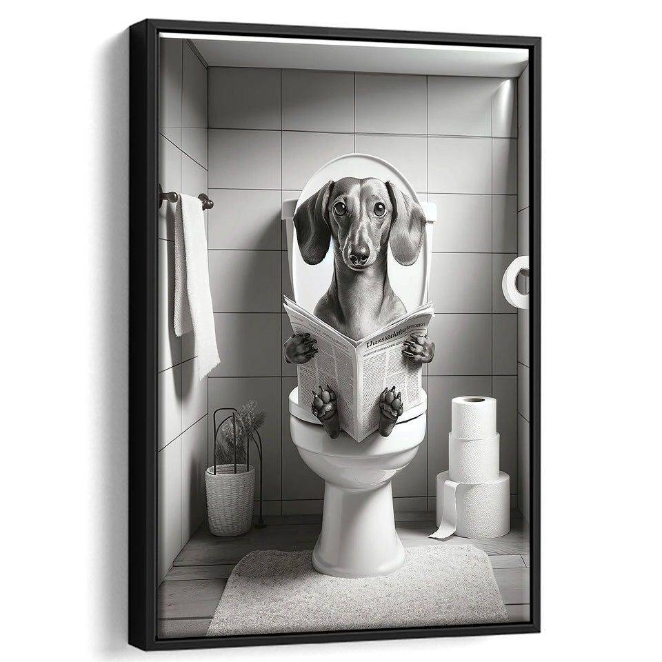 Dachshund Framed Canvas Prints Wall Art, Funny Bathroom Decor, Dachshu ...