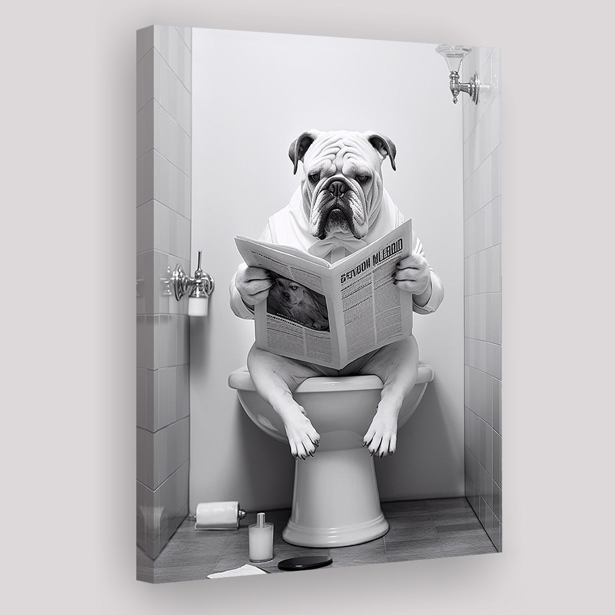 English Bulldog Canvas Prints Wall Art, Funny Bathroom Decor, Bulldog ...