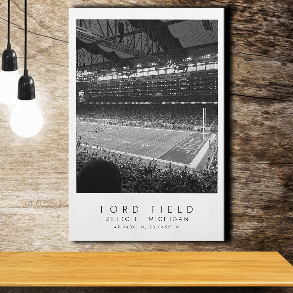 Ford Field Detroit Lions, Stadium Print For Football Lovers, Black And ...