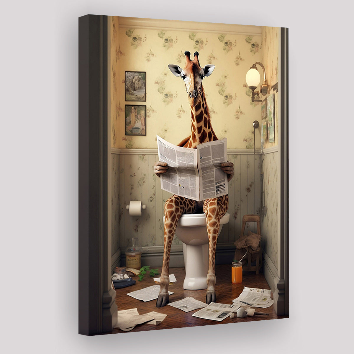 Giraffe Print Canvas Prints Wall Art, Funny Bathroom Decor, Giraffe In ...