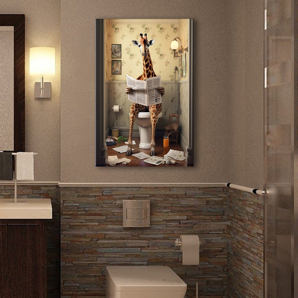 Giraffe Print Canvas Prints Wall Art, Funny Bathroom Decor, Giraffe In ...