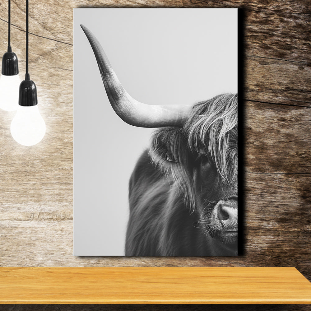 Highland Cow With Longhorn Portrait Half Of Face V1, Canvas Painting ...