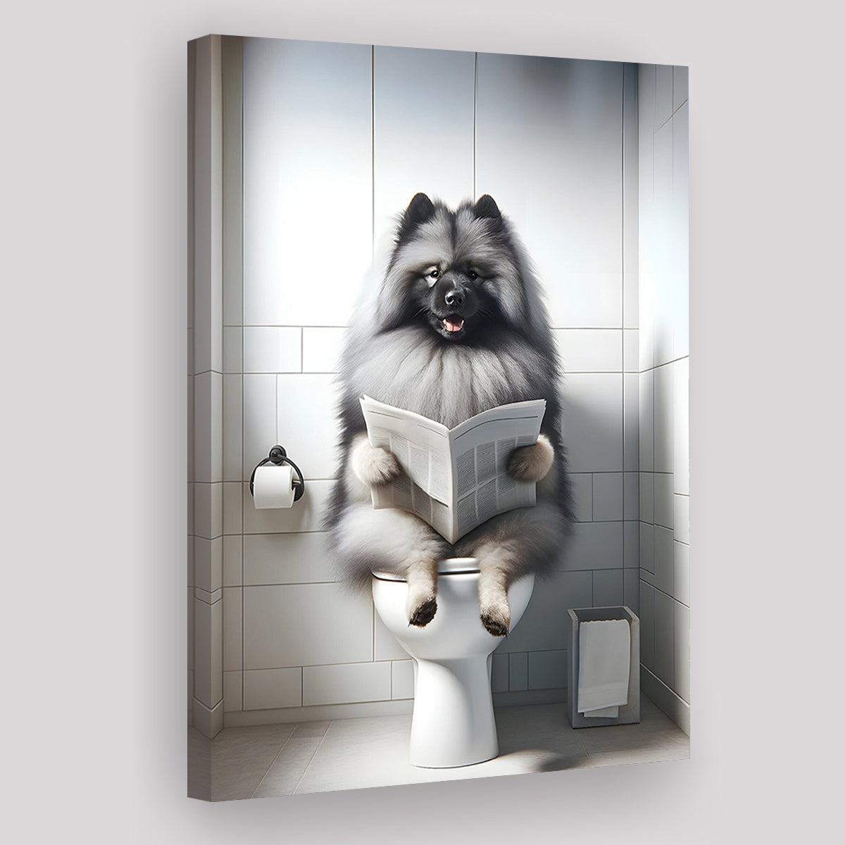 Keeshond Canvas Prints Wall Art, Funny Bathroom Decor, Keeshond In Toi ...