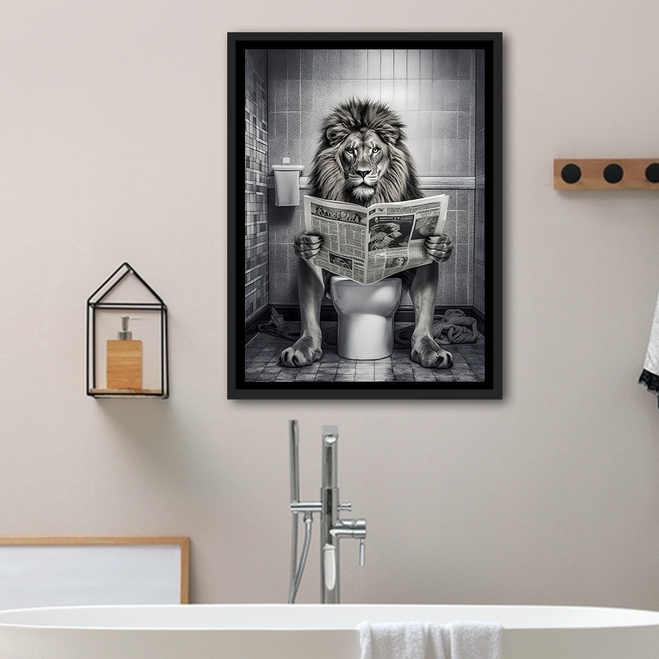 Lion Print Framed Canvas Prints Wall Art, Funny Bathroom Decor, Lion I ...