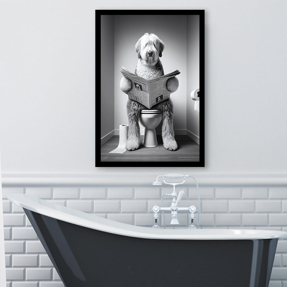 Old English Sheepdog Framed Art Print Wall Decor, Funny Bathroom Decor ...