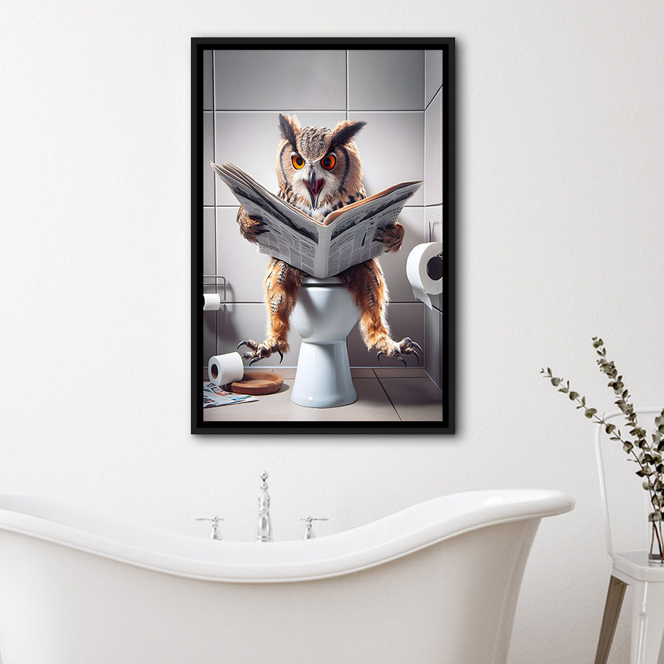 Owl Print Framed Canvas Prints Wall Art, Bathroom Framed Art, Funny Ba ...