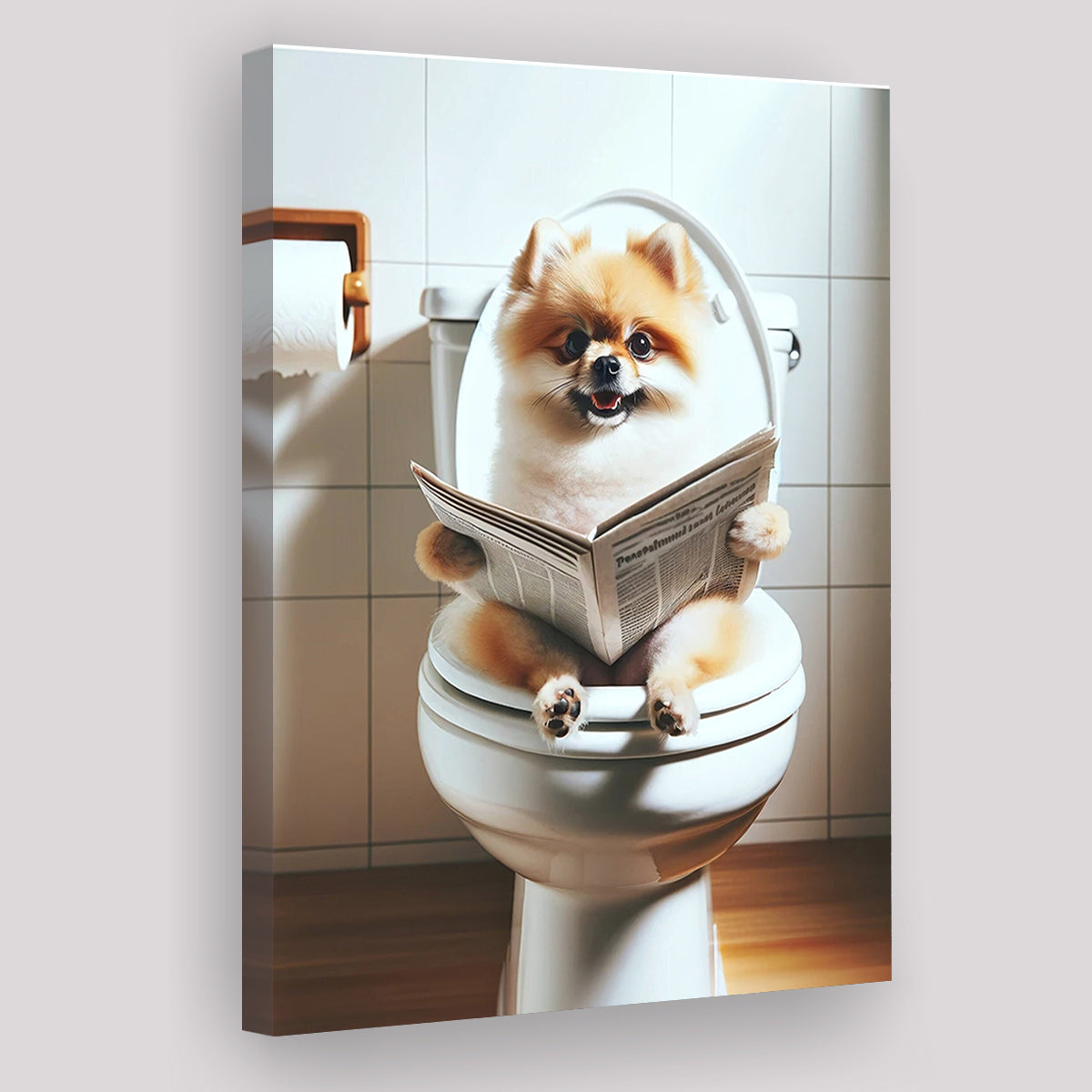 Pomeranian Canvas Prints Wall Art,, Pomeranian In Toilet – UnixCanvas