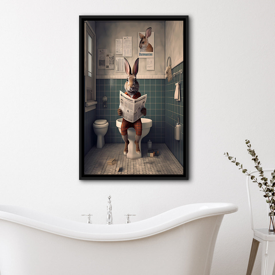 Rabbit Print Funny Bathroom Decor Framed Canvas Prints Wall Art, Rabbi ...