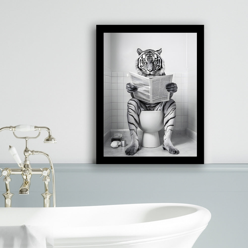 Tiger Framed Art Print Wall Decor, Funny Bathroom Decor, Tiger In Toil ...