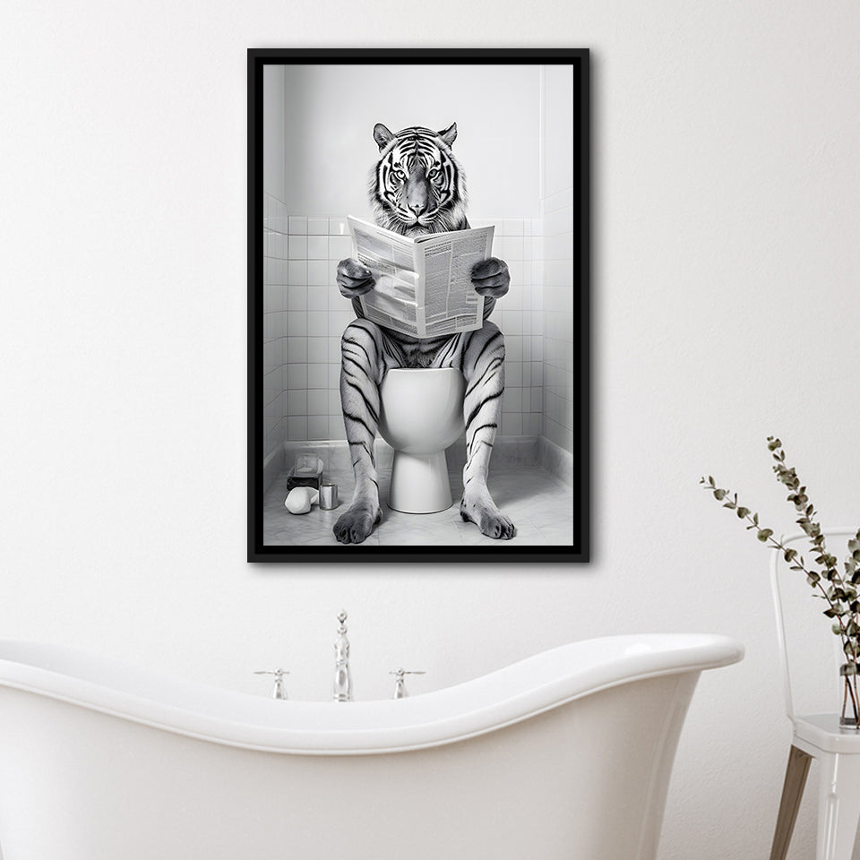 Tiger Framed Canvas Prints Wall Art, Funny Bathroom Decor, Tiger In To ...