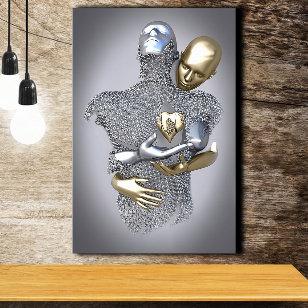 3D Effect Art Love Heart Black & Gold Canvas Prints Wall Art - Paintin ...