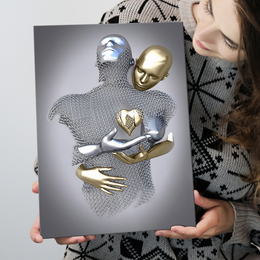 3D Effect Art Love Heart Black & Gold Canvas Prints Wall Art - Paintin ...