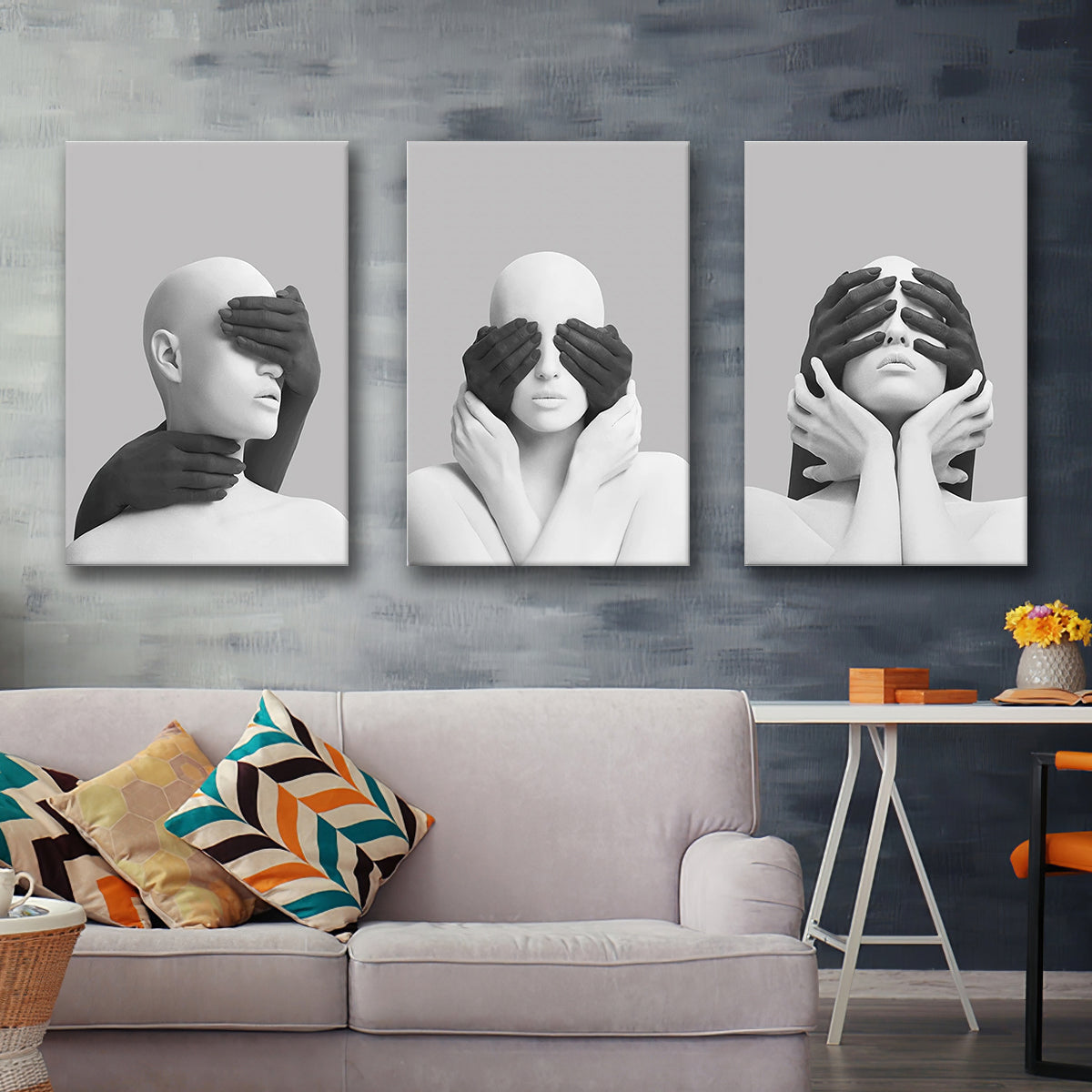 3D Effect Abstract White Woman Blindfolded By Black Hands V1 Set of 3 ...