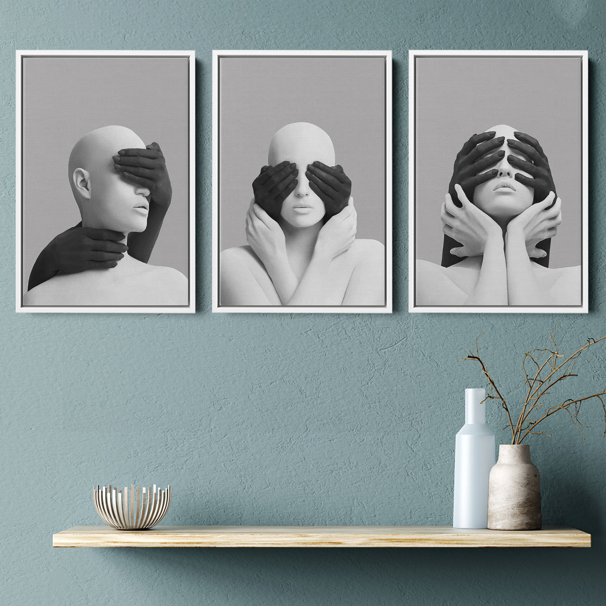 3D Effect Abstract White Woman Blindfolded By Black Hands V1 Set of 3 ...