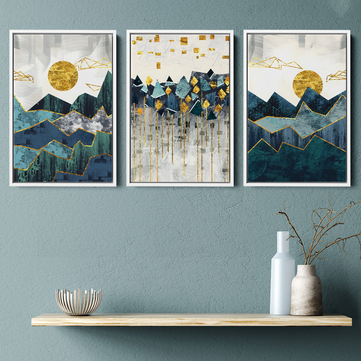 Abstract Mountain Set of 3 Piece Framed Canvas Prints Wall Art Decor ...