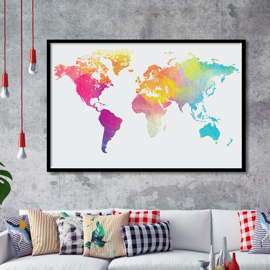 Abstract Watercolor Large World Map, World Map Framed Art Prints Wall ...