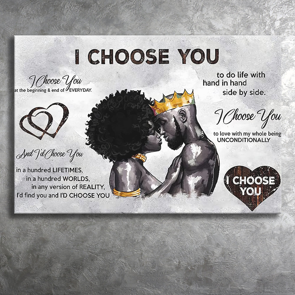 African American Black King And Queen Black Couple I Choose You Canvas ...