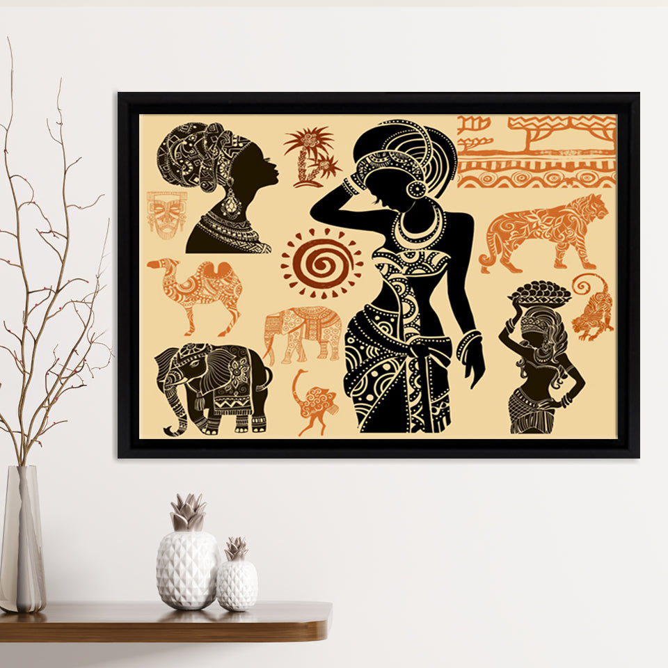 African Culture in Pattern Style Framed Canvas Prints Wall Art - Paint ...