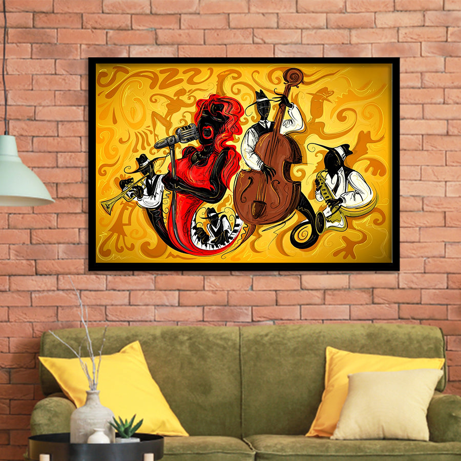 African Traditional Music Cartoon Framed Art Prints Wall Decor - Paint ...