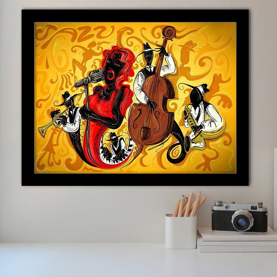 African Traditional Music Cartoon Framed Art Prints Wall Decor - Paint ...