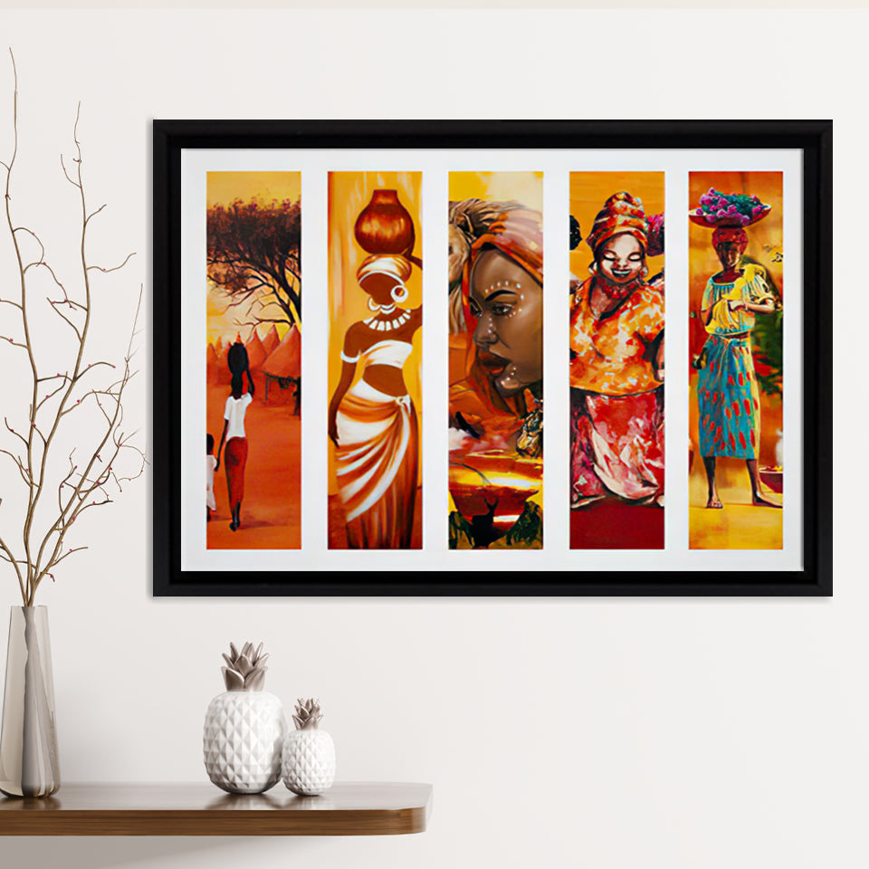 African Tribe Collage Framed Canvas Prints Wall Art - Painting Canvas ...