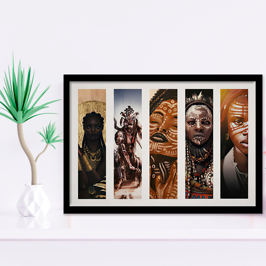 African Tribe Warriors Collage Framed Art Prints Wall Decor - Painting ...