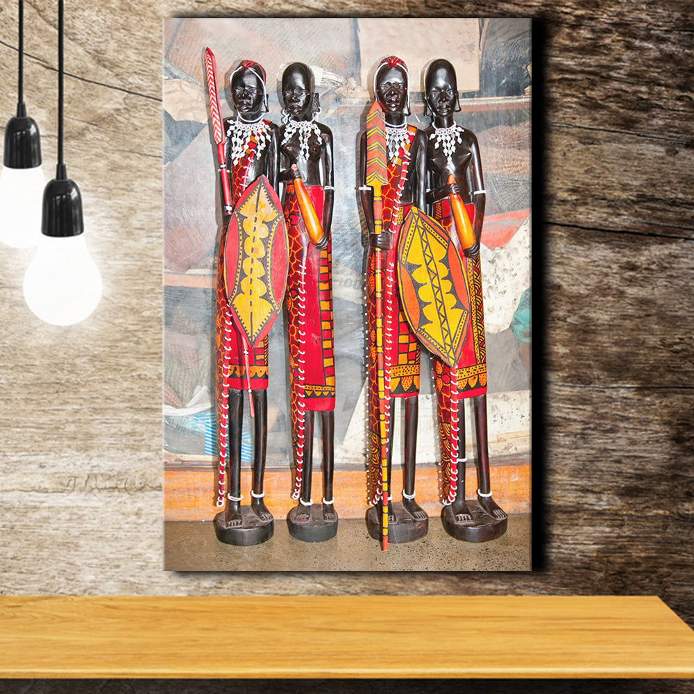 African Warrior Sculpture Canvas Prints Wall Art - Painting Canvas, Af ...