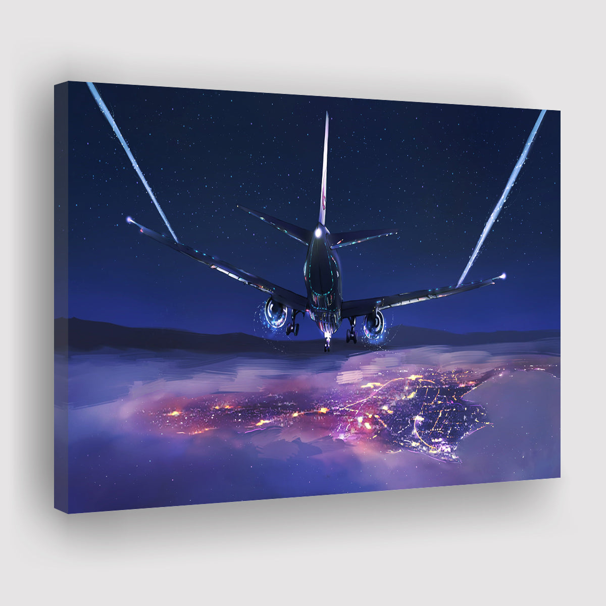 Airplane Flight Sunset Clouds View Night Sky Canvas Prints Wall Art De ...