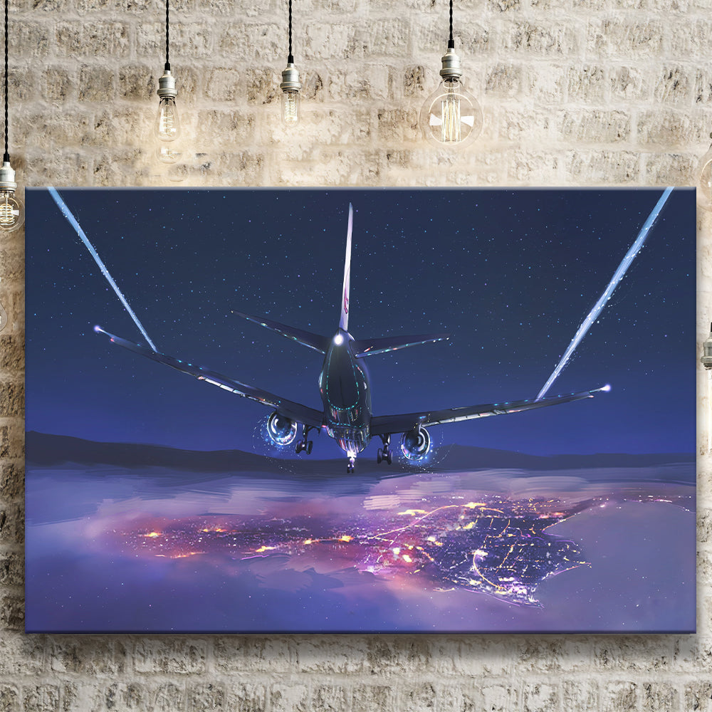 Airplane Flight Sunset Clouds View Night Sky Canvas Prints Wall Art De ...