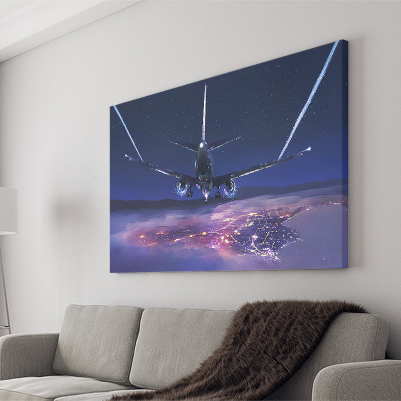 Airplane Flight Sunset Clouds View Night Sky Canvas Prints Wall Art De ...