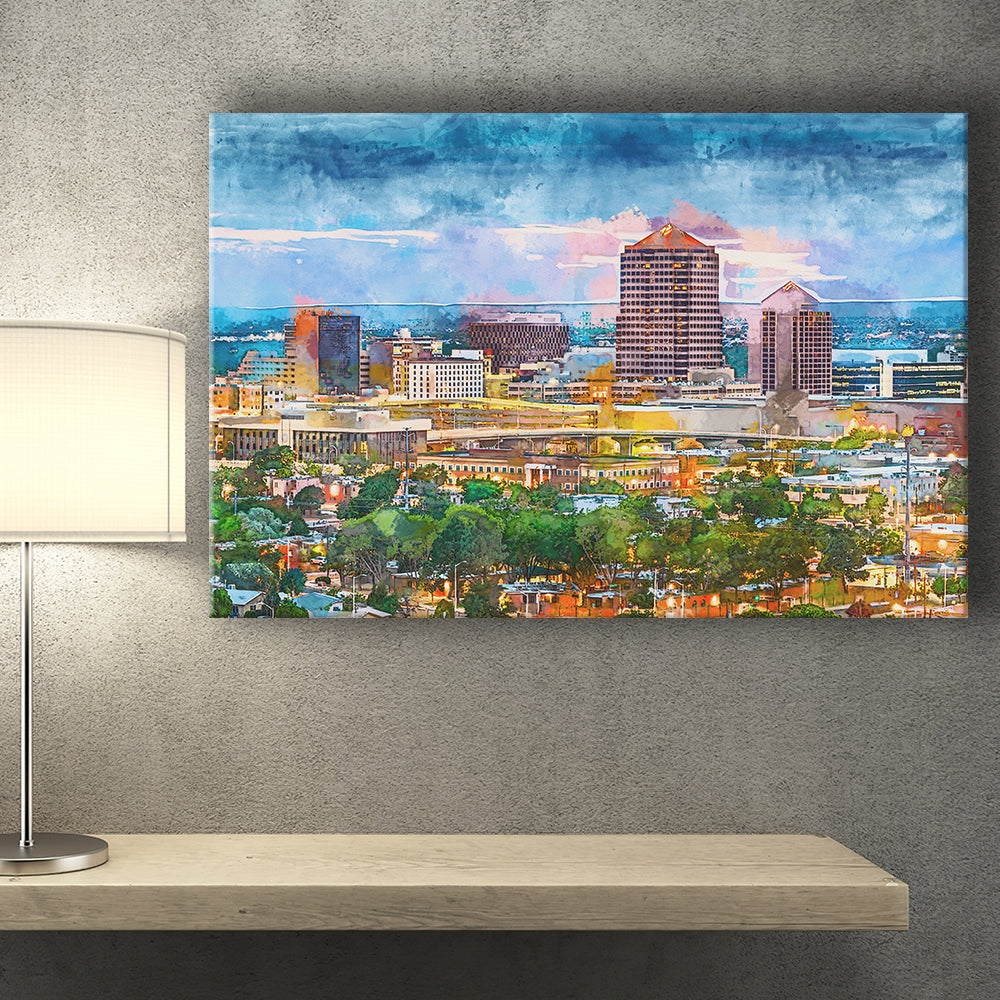 Albuquerque New Mexico Usa Downtown Cityscape City Art Watercolor Canv ...