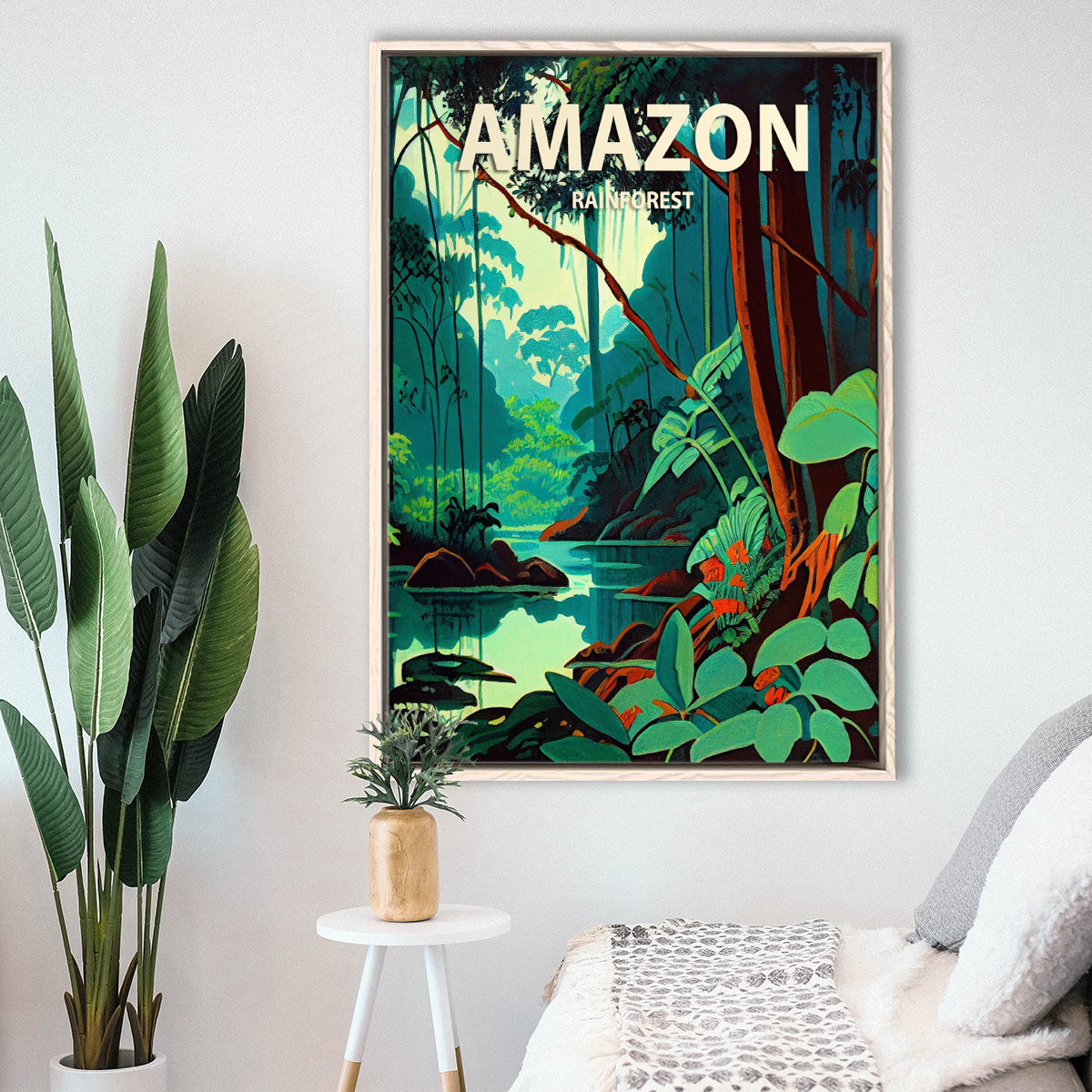 Amazon Rainforest Retro Art Print, Large Canvas, Framed Canvas Print W ...