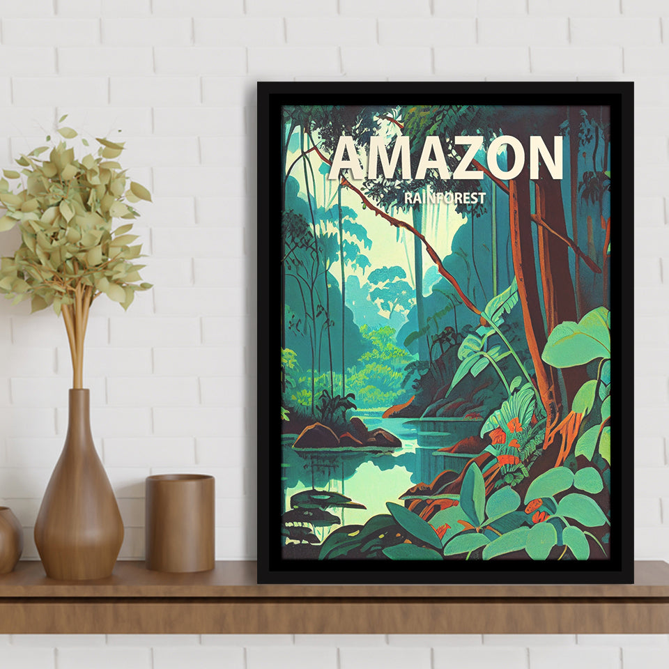 Amazon Rainforest Retro Art Print, Large Canvas, Framed Canvas Print W ...