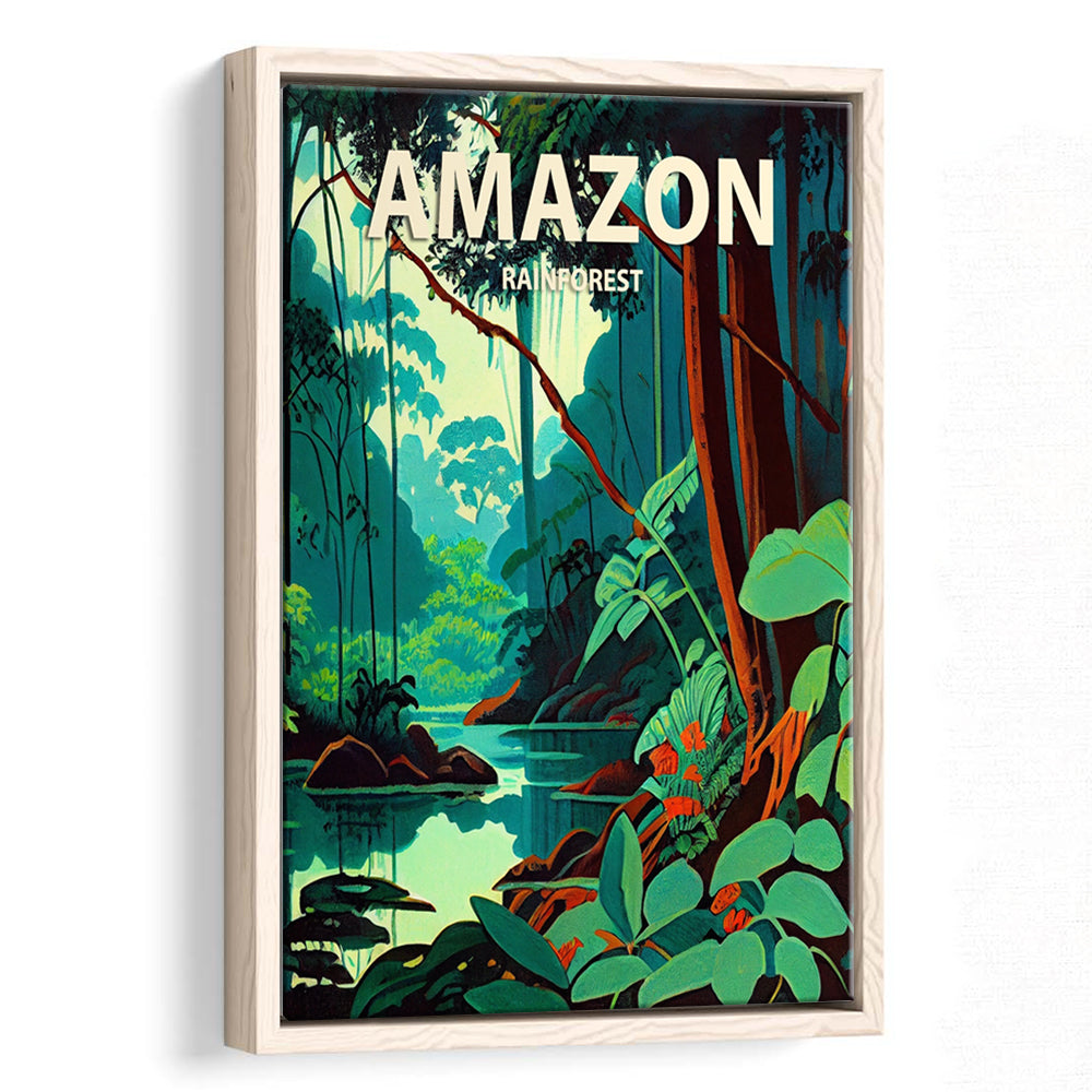 Amazon Rainforest Retro Art Print, Large Canvas, Framed Canvas Print W ...