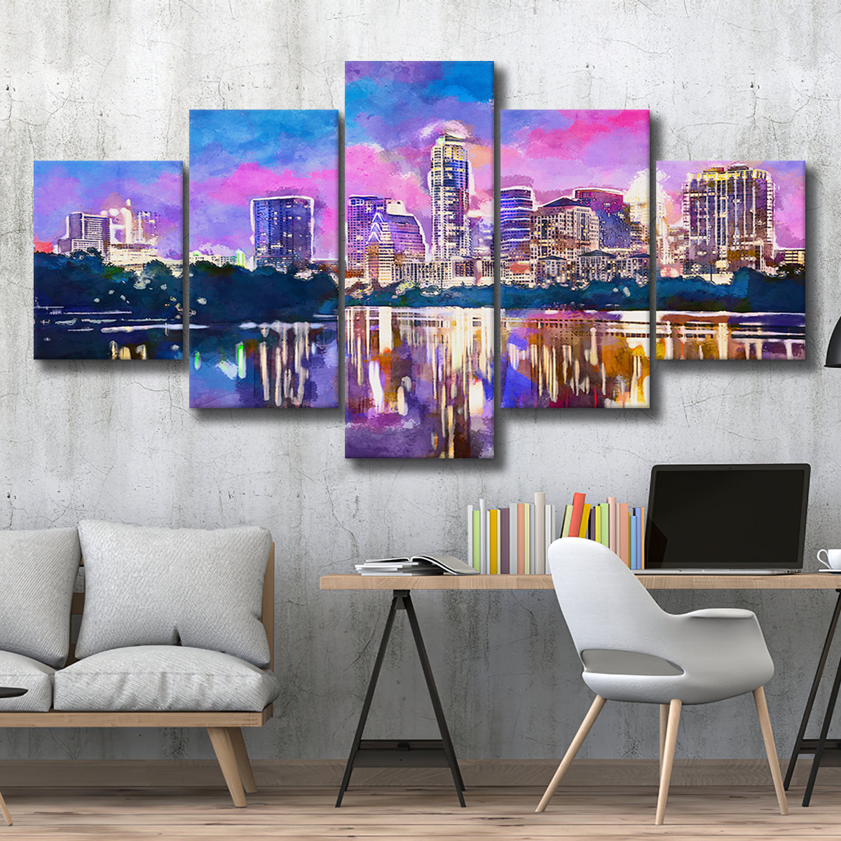 Austin Texas Usa Downtown Skyline On V1 5 Pieces Mixed Canvas Prints W ...