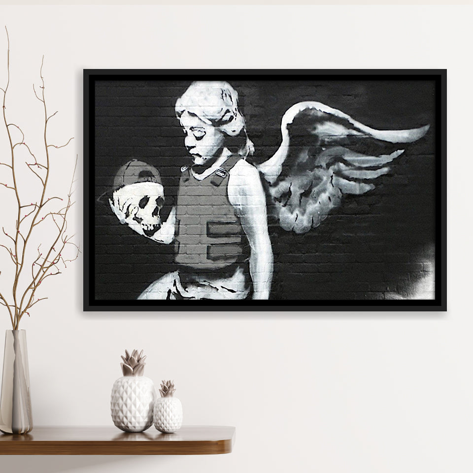 Banksy Angel Skull Street Art Framed Canvas Prints Wall Art, Floating ...