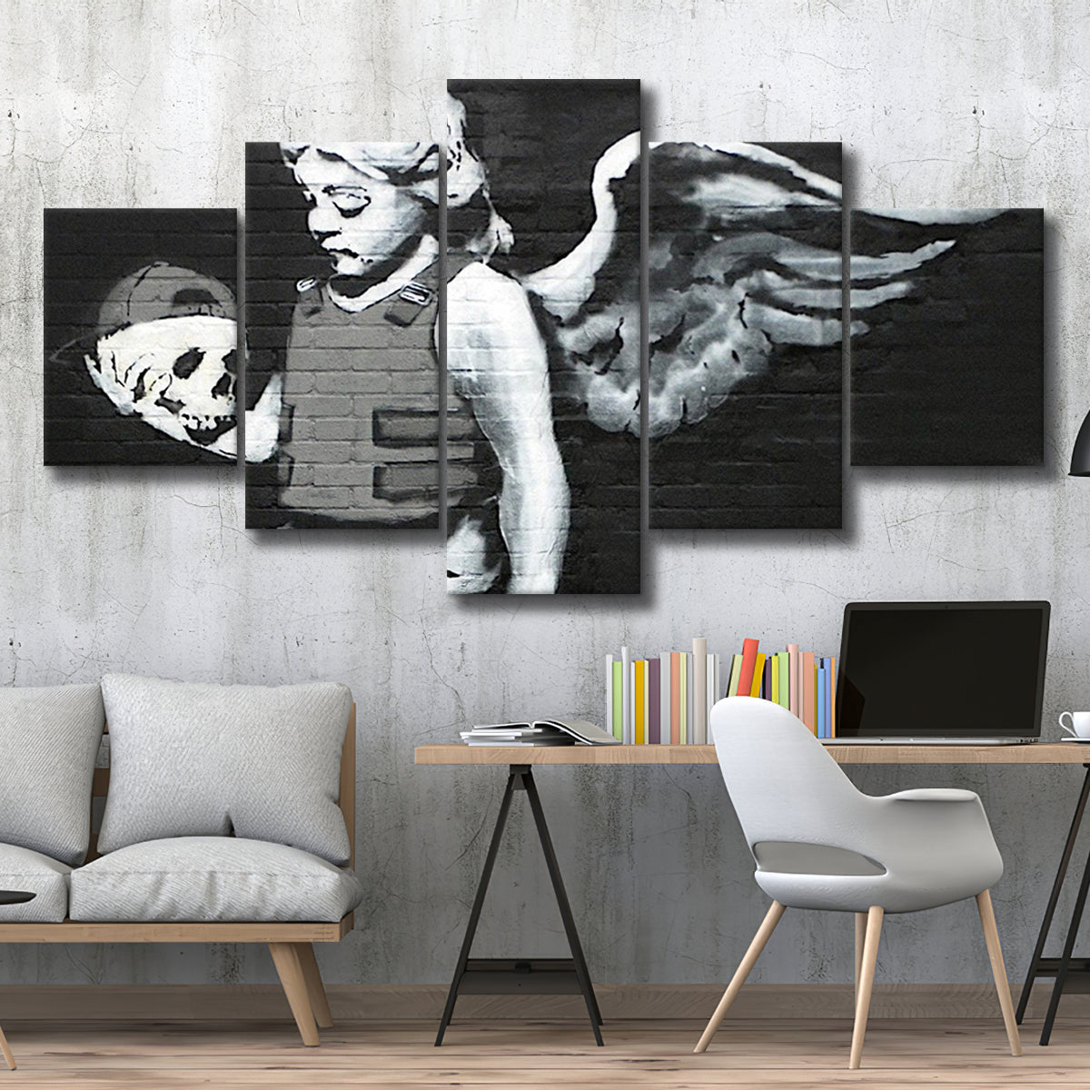 Banksy Angel Skull Street Art, 5 Panel Canvas Prints Wall Art,Mixed Ca ...