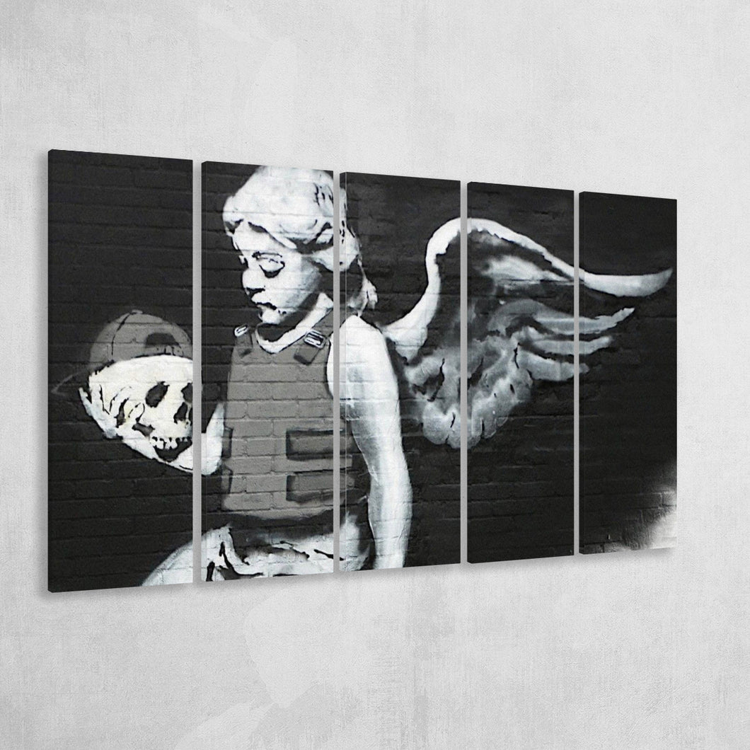 Banksy Angel Skull Street Art, 5 Panel B Canvas Prints Wall Art, Extra ...