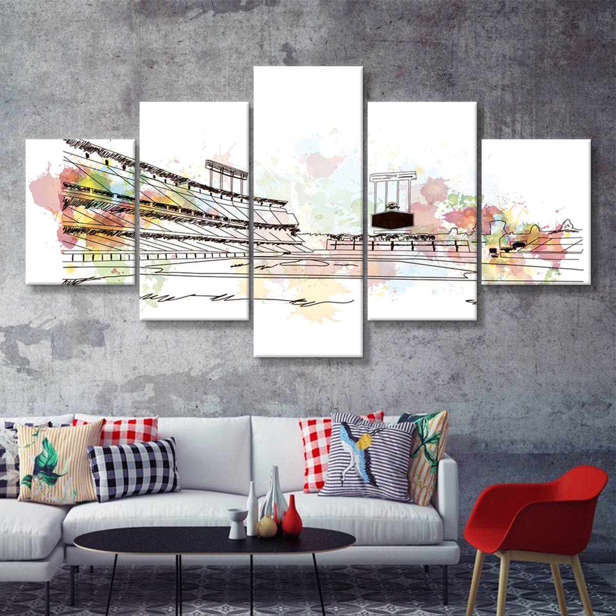 Baseball Stadium Illustration Painting 5 Pieces Canvas Prints Wall Art ...