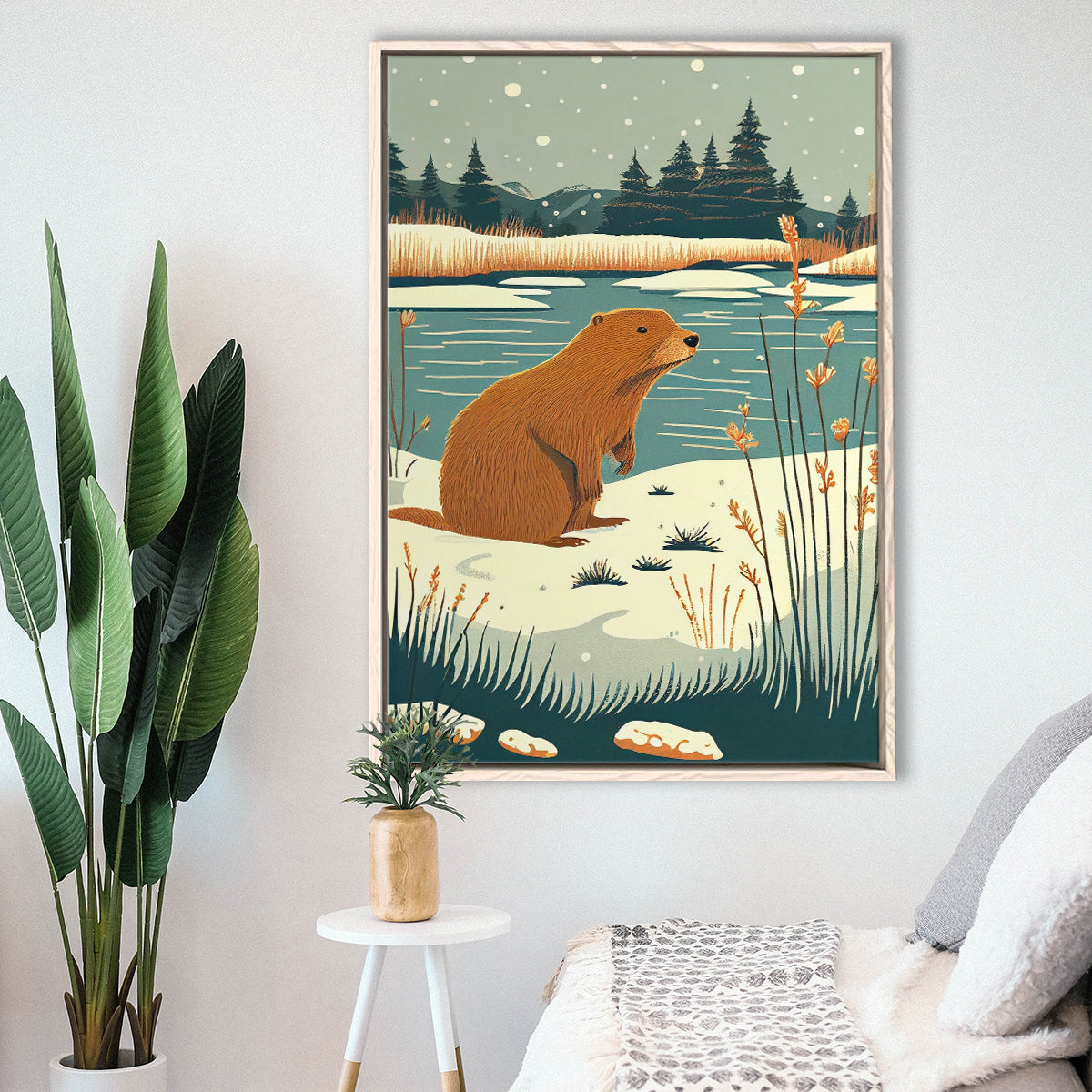 Beaver Retro Art Print, Large Canvas, Framed Canvas Print Wall Art Hom ...