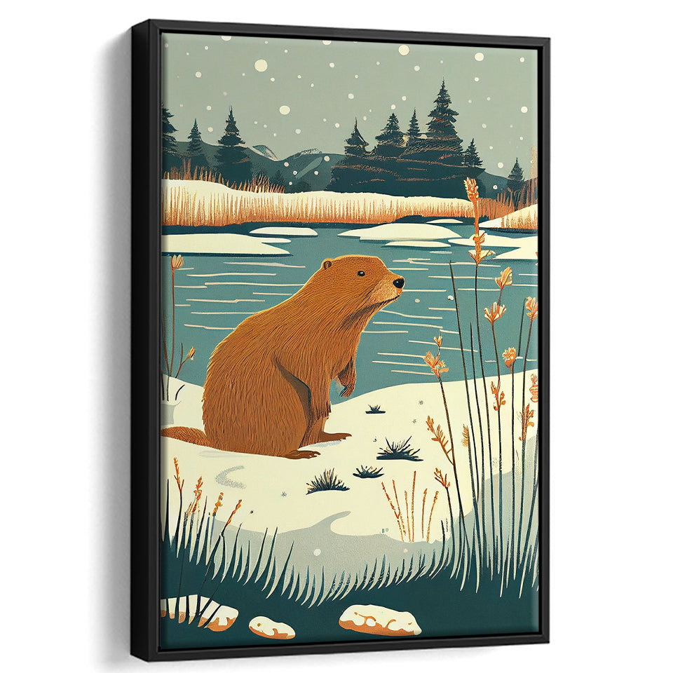Beaver Retro Art Print, Large Canvas, Framed Canvas Print Wall Art Hom ...