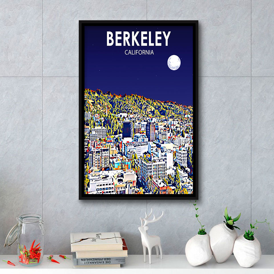 Berkeley California Art Night Landscape Print, Large Canvas, Framed Ca ...
