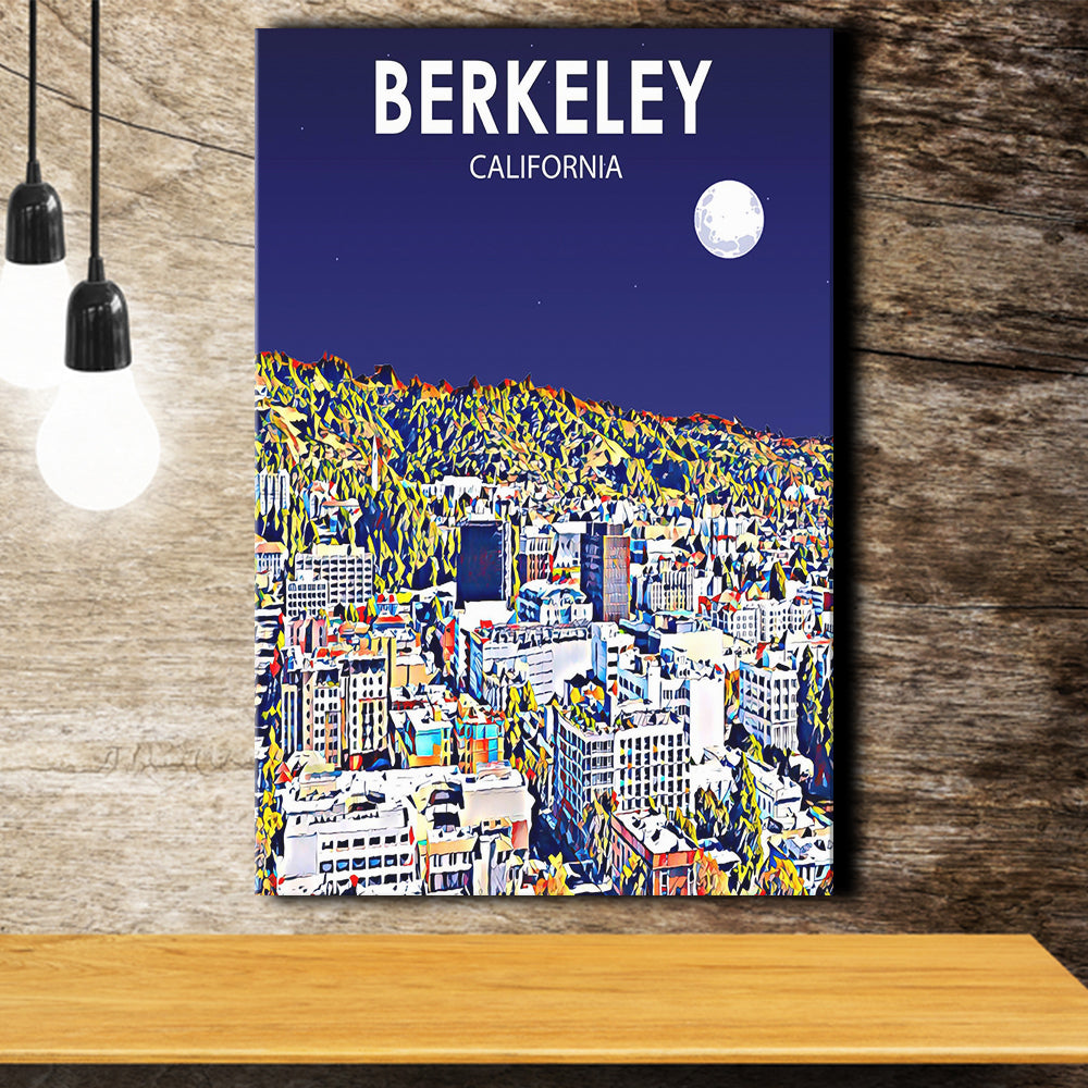 Berkeley California Art Night Landscape Print ,City Art Print, Large C ...